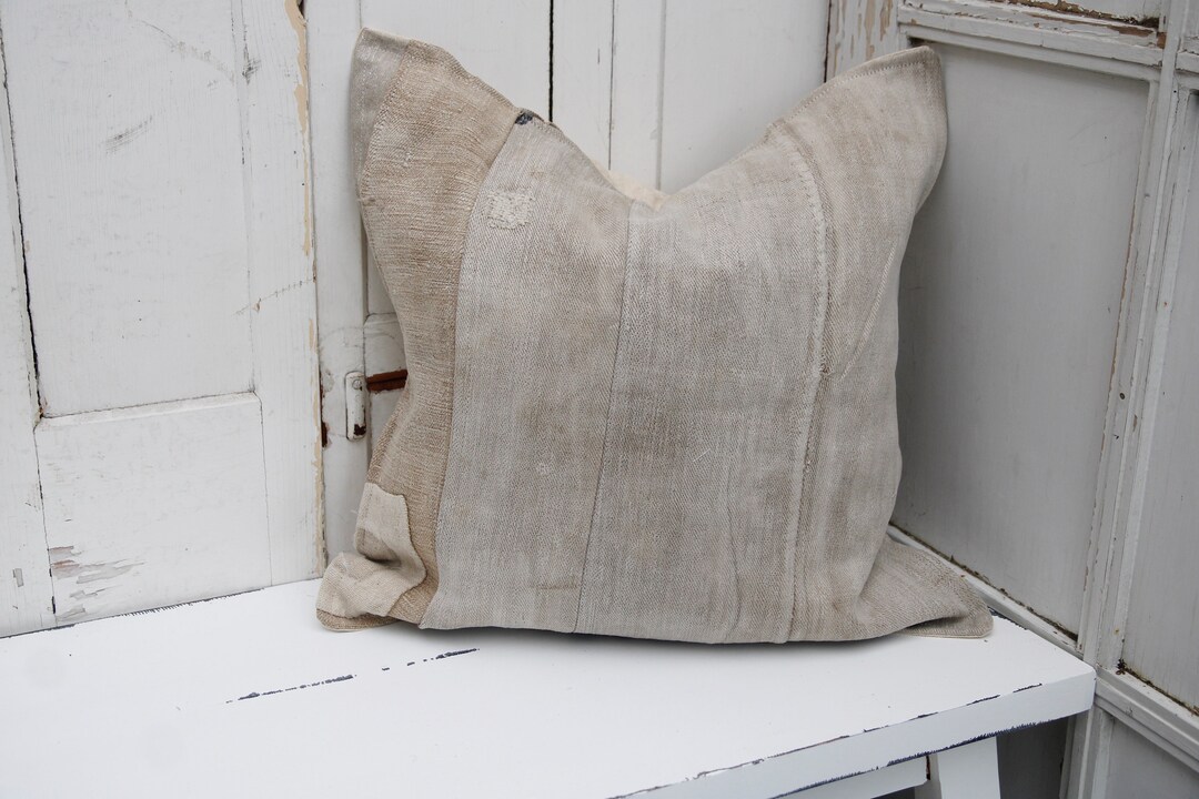 Grain Sack Linen Cushion Farmhouse Linen Vintage Industrial Style ...