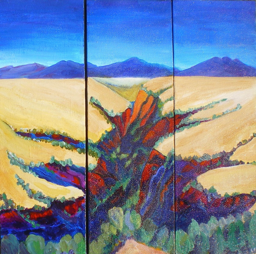 ORIGINAL the Beauty of the Rio Grande Gorge Oil and Acrylic Triptych 3 ...
