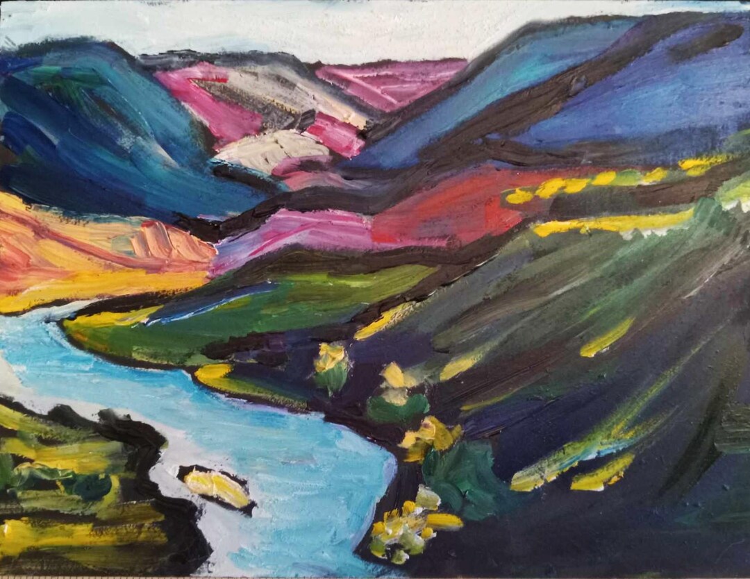 Original Oil "the Chama in Blues and Greens" Unframed Mounted on Black ...