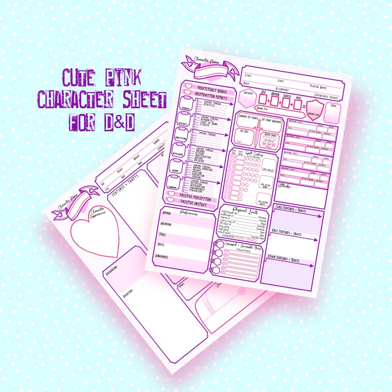 Dnd Character Sheet Cute - Etsy