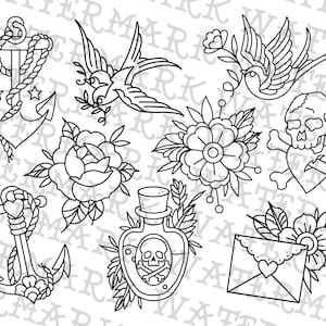 Sailor Tattoo Flash Sheet — Digital Download by and for Professional ...