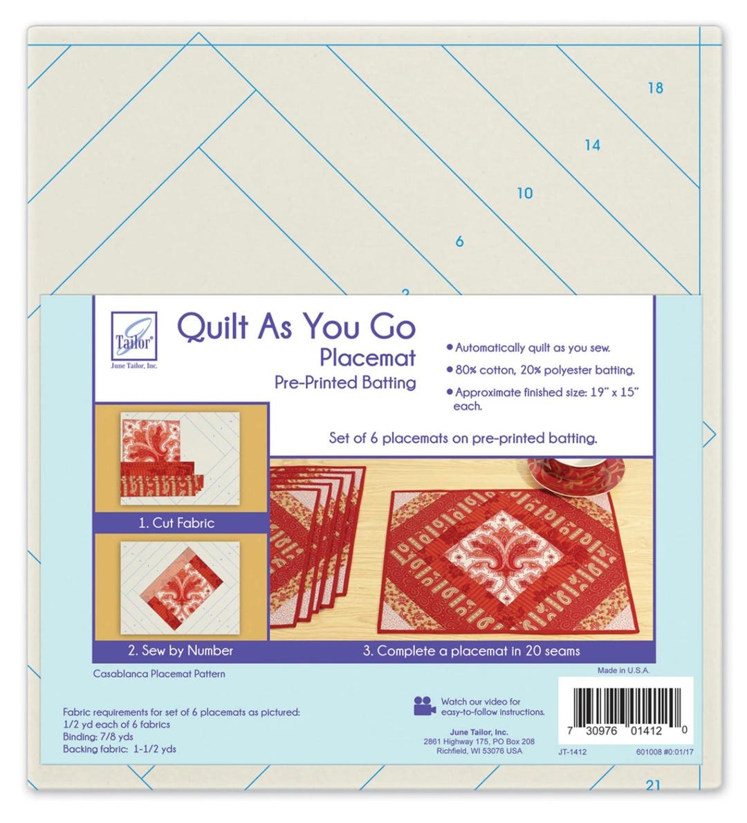 June Tailor Quilt as You Go Placemat Kit – Casablanca Pattern JT1412 ...