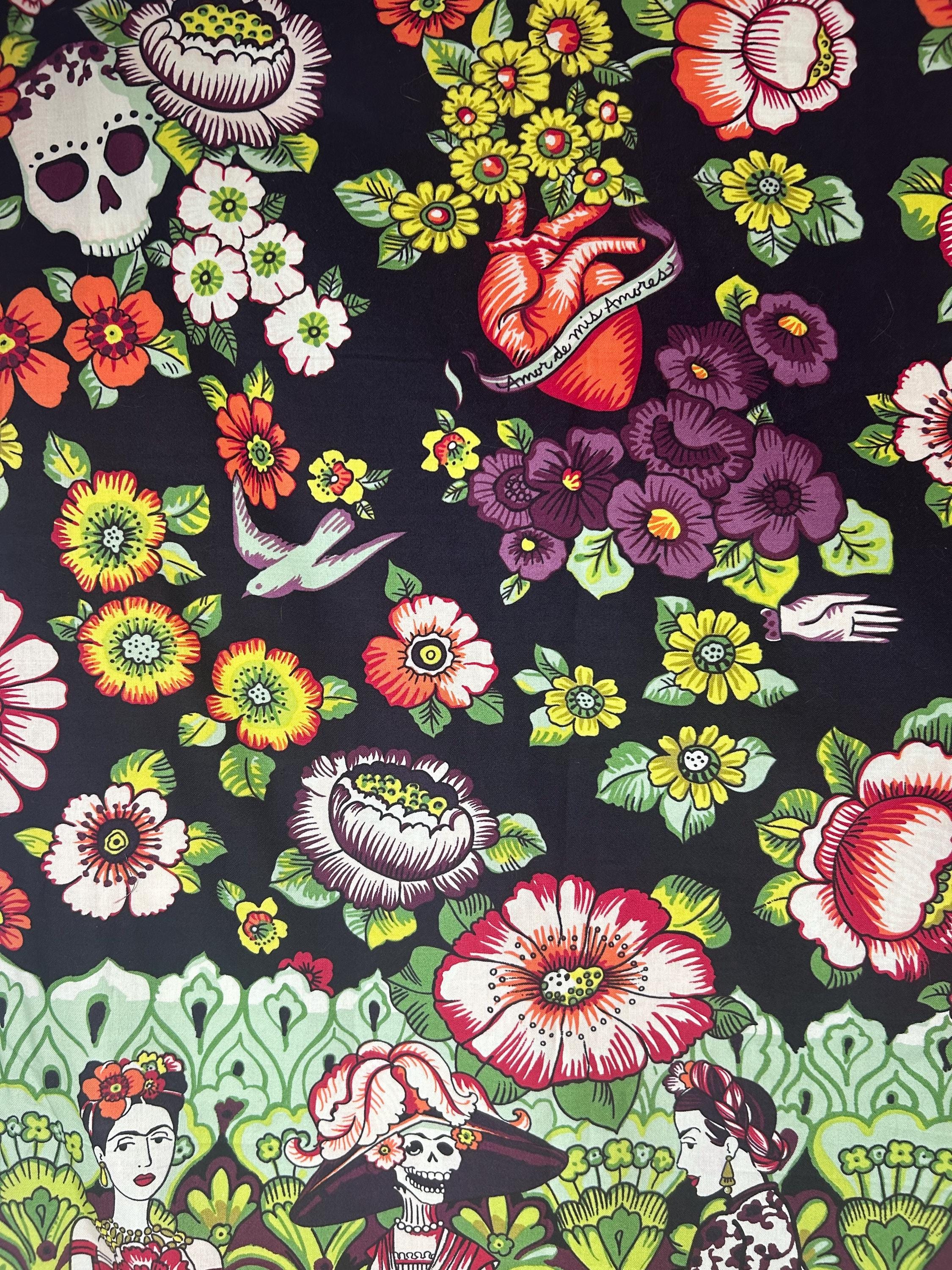 Frida La Catrina Fabric Panel: Alexander Henry Eggplant Cotton Print ...