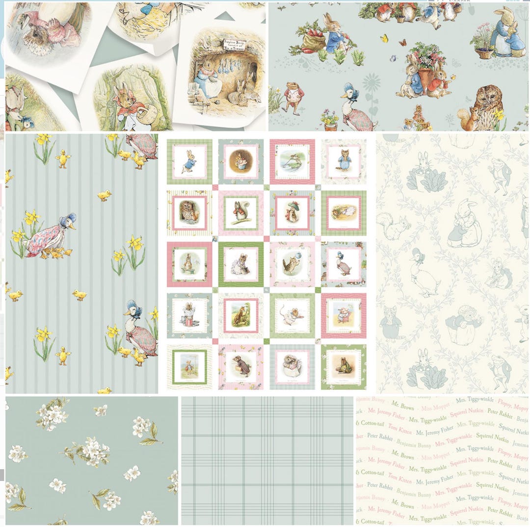 Peter Rabbit & Friends™ One Yard Bundle in Blue, Quilting Cotton ...