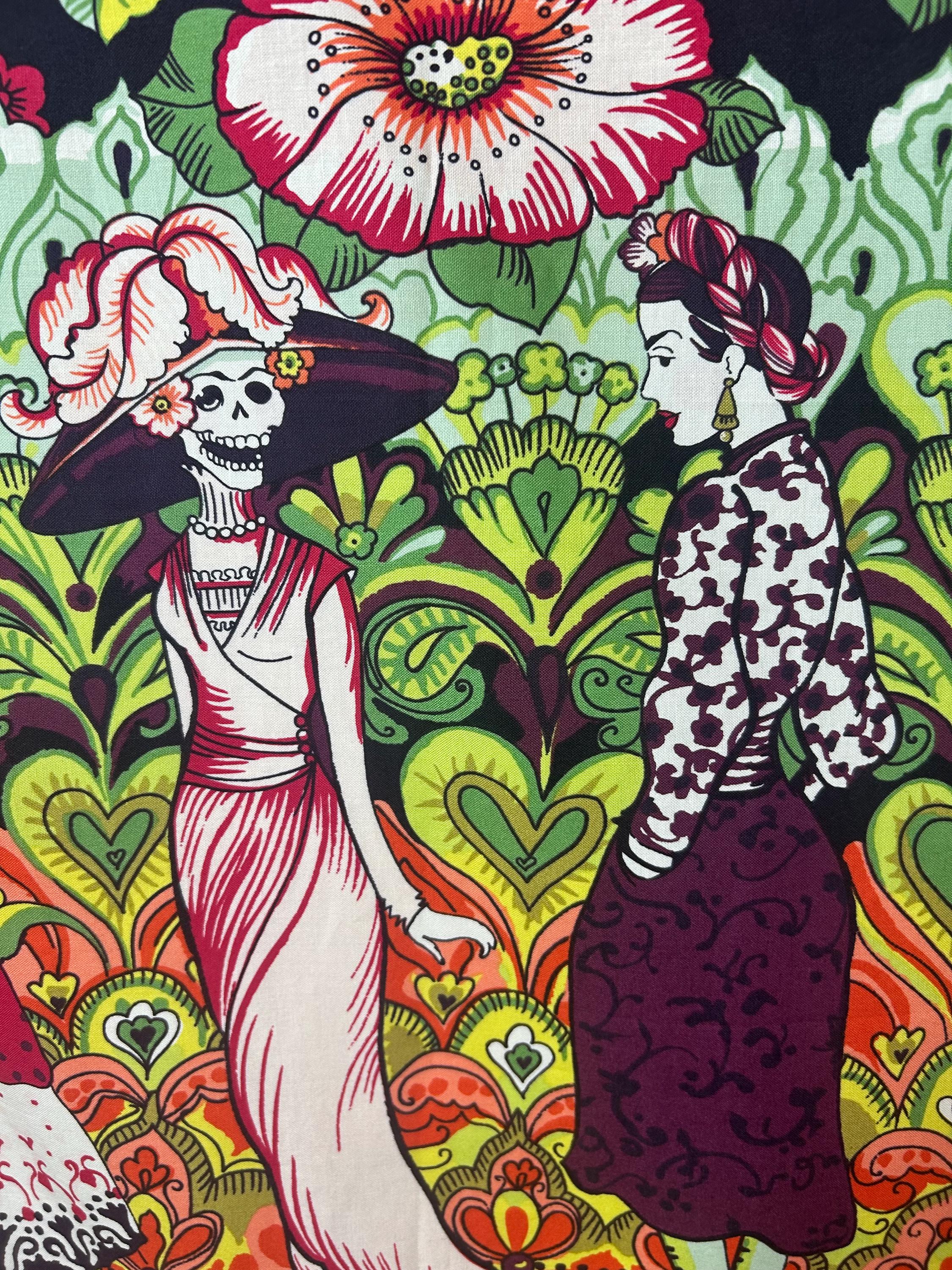 Frida La Catrina Fabric Panel: Alexander Henry Eggplant Cotton Print ...