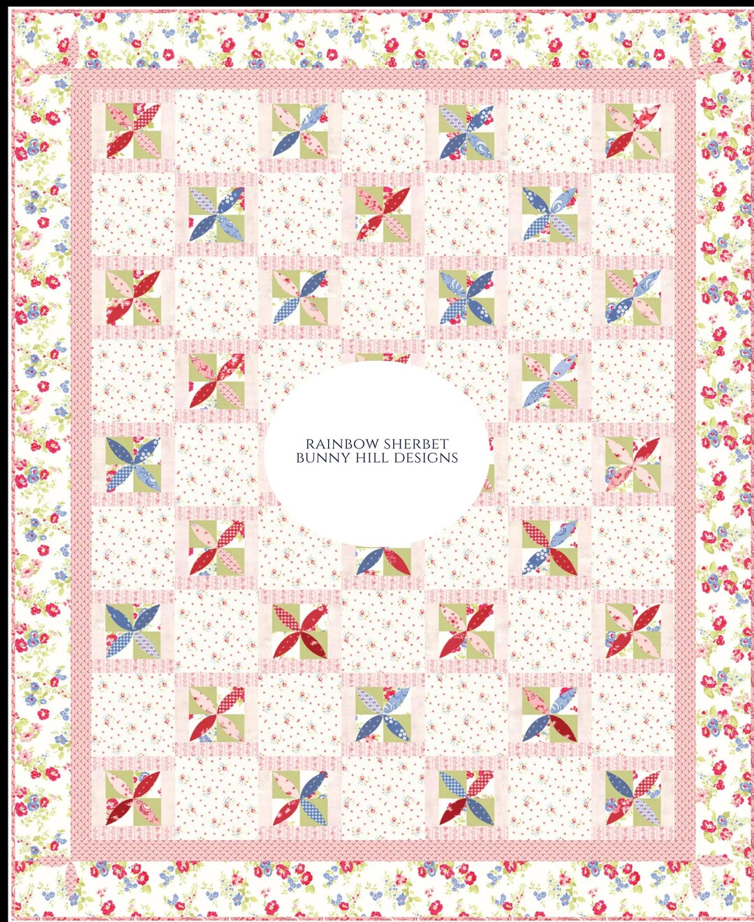 Rainbow Sherbet Quilt Pattern: Applique & Pieced Design - Bunny Hill ...