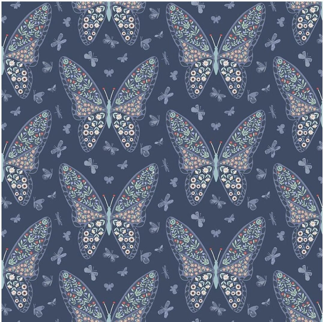 Butterfly Music Notes Fabric: Dear Stella Shimmer Collection Cotton ...
