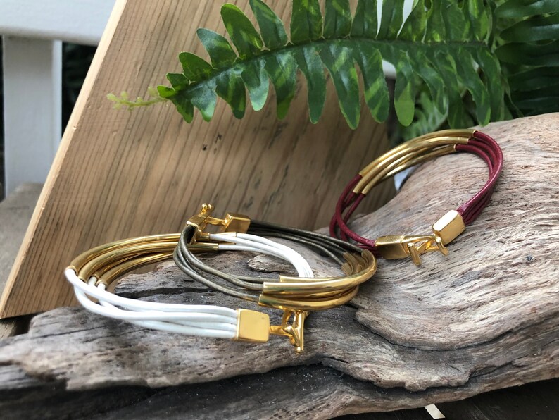 4 Strand Genuine High Quality Leather Cord Bracelet With Platted Gold ...