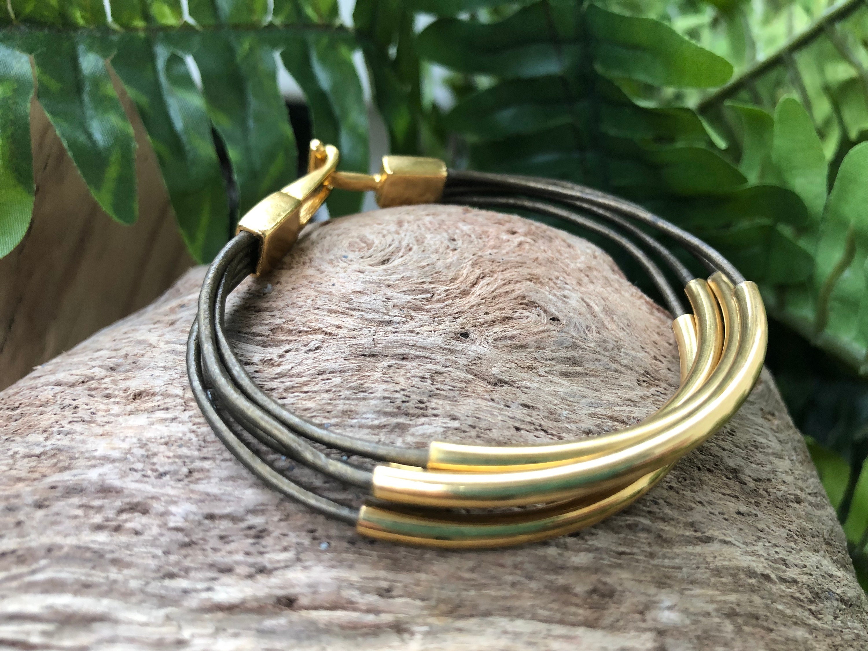 4 Strand Genuine High Quality Leather Cord Bracelet With Platted Gold ...