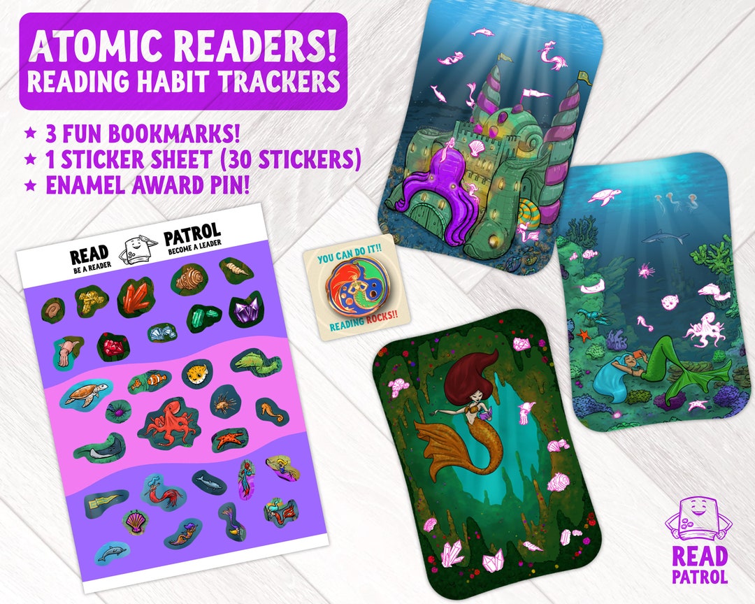 Mermaid Reading Reward Tracker Bookmark, Sticker, and Award Pin ...