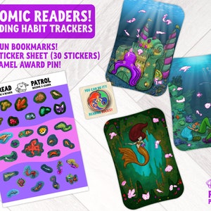 Mermaid Reading Reward Tracker Bookmark, Sticker, and Award Pin ...