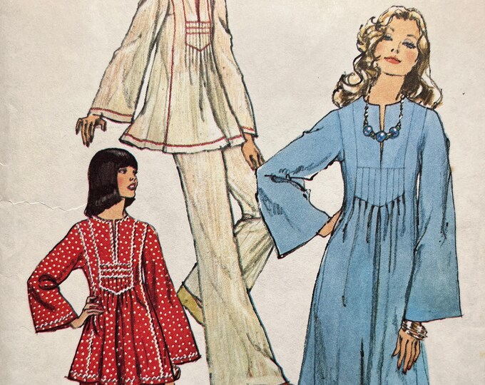 Simplicity 6044, Cut & Complete, Bell Sleeve Caftan, 1970s Kaftan, Wide ...
