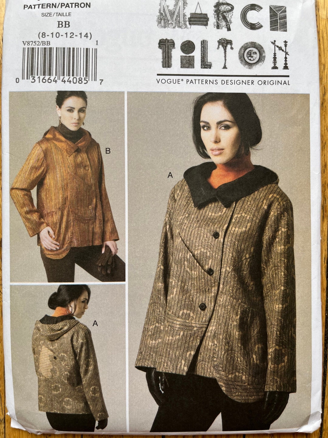 Vogue 8752, Uncut, Marcy Tilton, Wearable Art, Hooded Jacket, Asymmetrical, Unusual Pockets ...