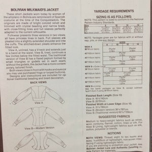Folkwear Pattern 124, Uncut, Bolivian Milkmaid's Jacket, Cropped Jacket ...