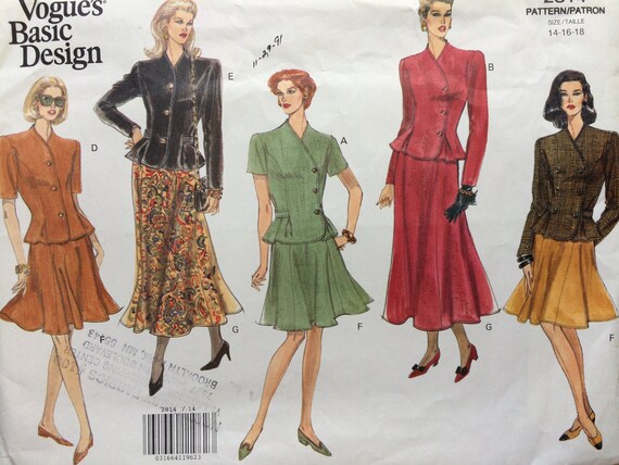 Vogue 2814 Uncut Two Piece Dress Side Button Jacket Flared - Etsy
