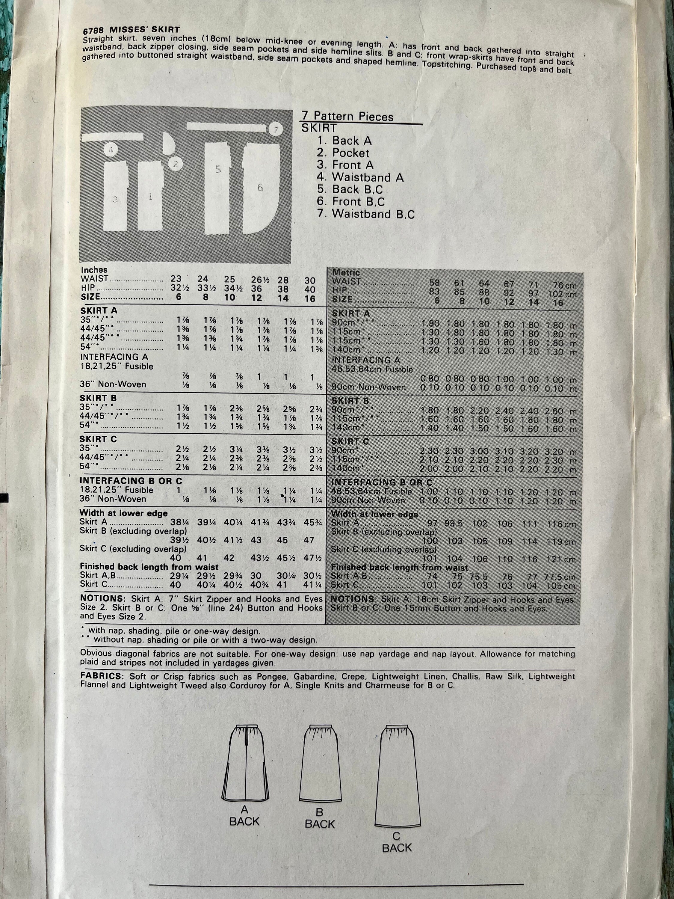 Butterick 6788, Uncut, Tulip Hem Wrap Skirt, A-line Skirt, Skirt With ...