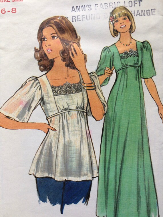 Butterick 4749 Square Neck Empire Waist Maxi Dress 1970s - Etsy
