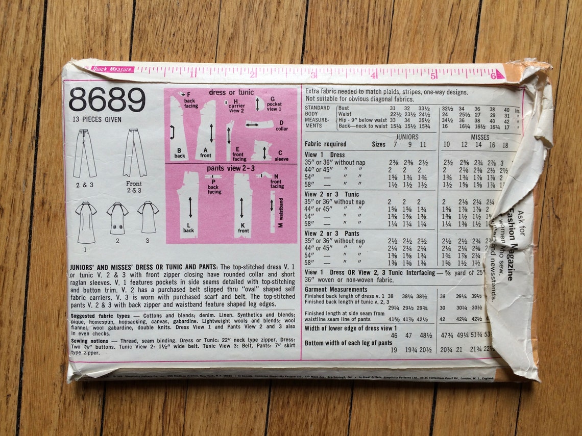 Simplicity 8689 Zipper Front A-line Dress Raglan Sleeve - Etsy