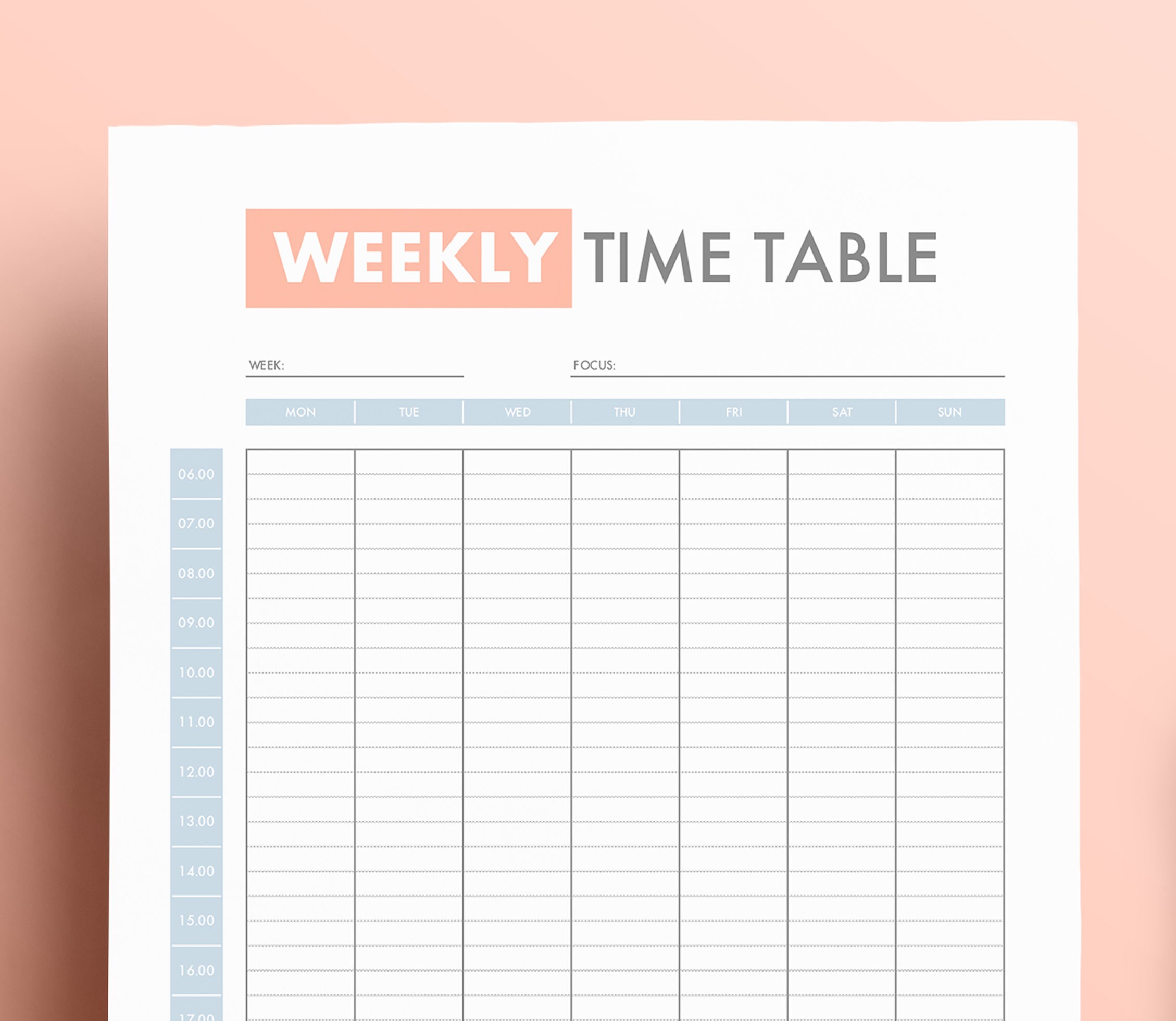 Minimal Weekly Time Table Planner Printable A4, A5, US Letter Size - Etsy