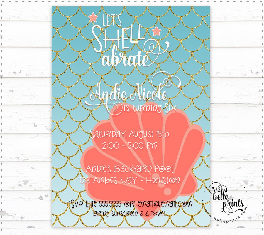 Shellabrate Birthday Invitation. Custom Seashell Invitation - Etsy