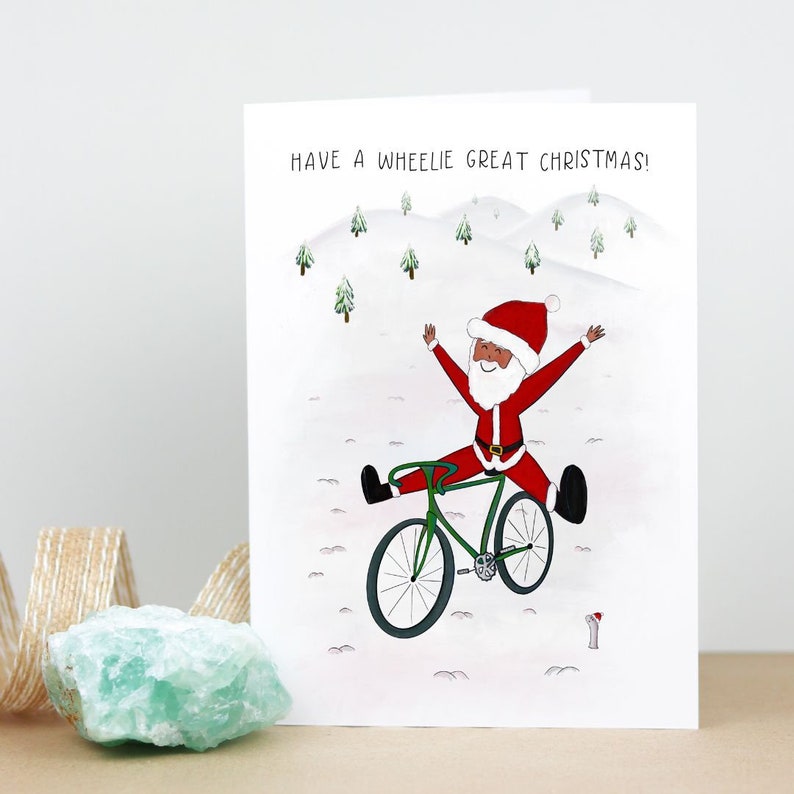 Cycling Christmas Card - Wheelie Great Christmas Card for Cyclist - Etsy