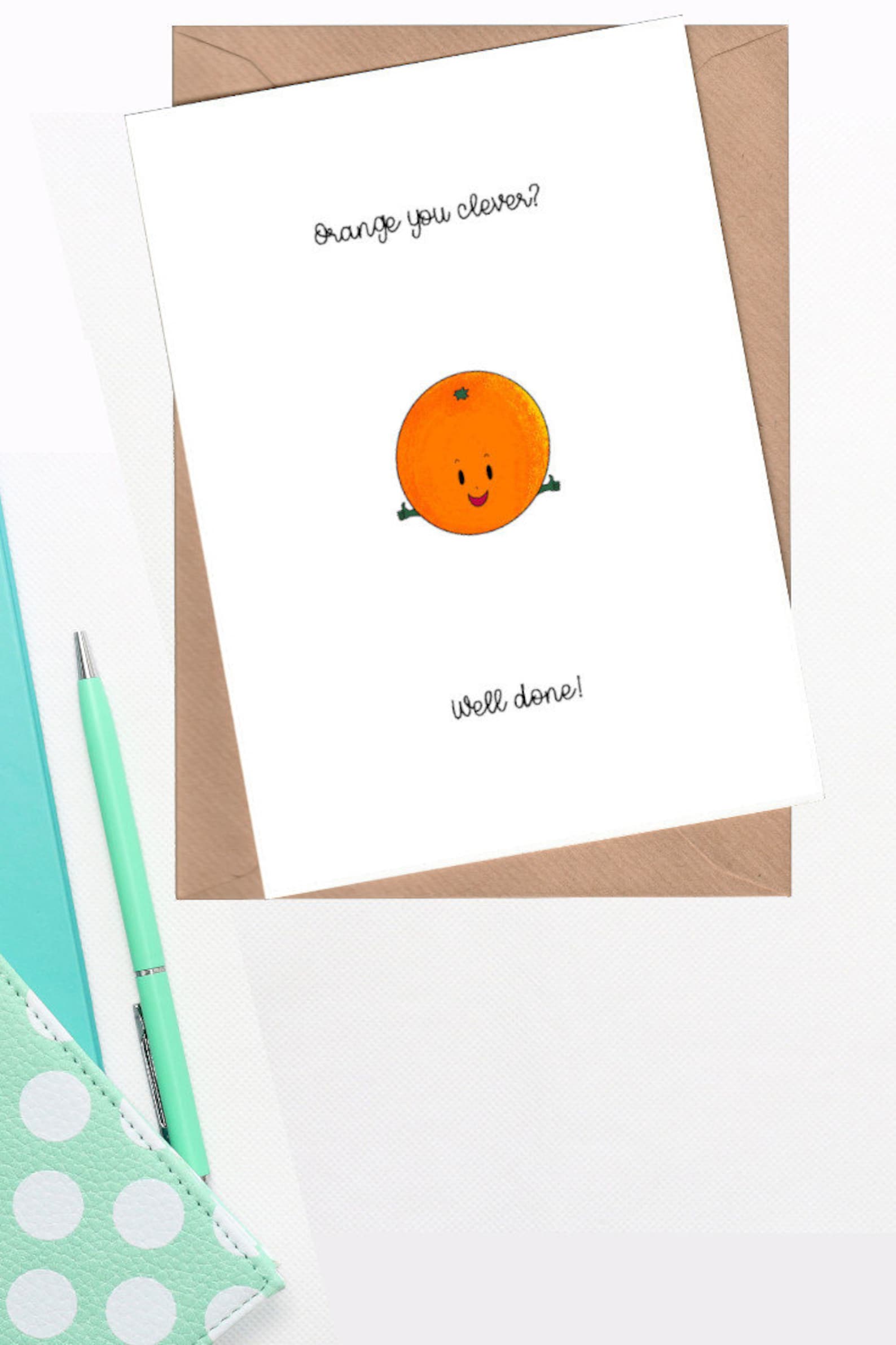 Cute Congratulations Card Orange you clever well done card | Etsy