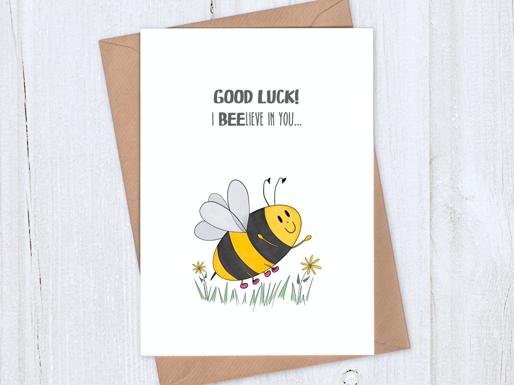 I Bee-lieve in You Bee Good Luck Card Encouragement Card - Etsy UK