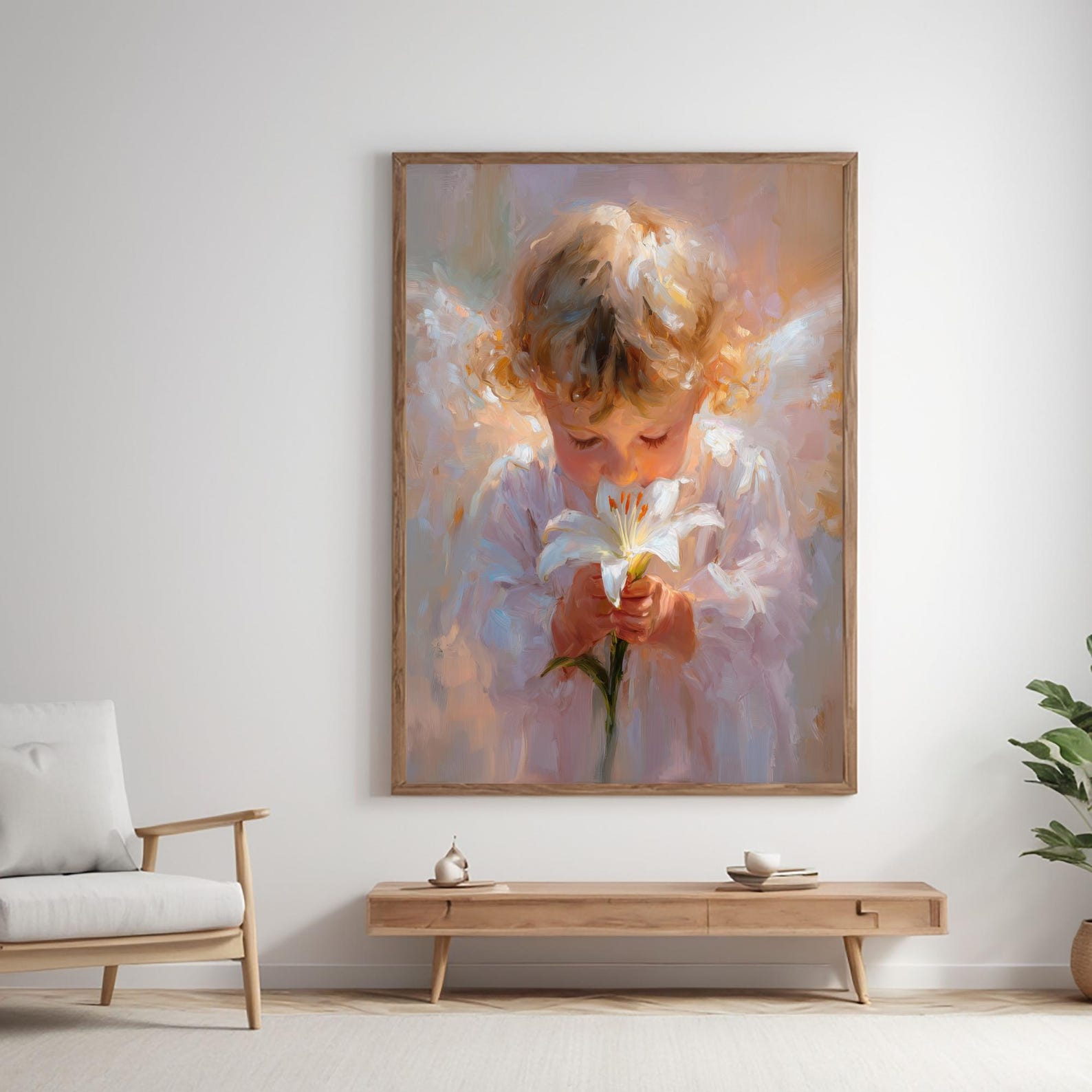 Heaven’s Innocence – Angel With White Lily, Guardian Angel Wall Art ...