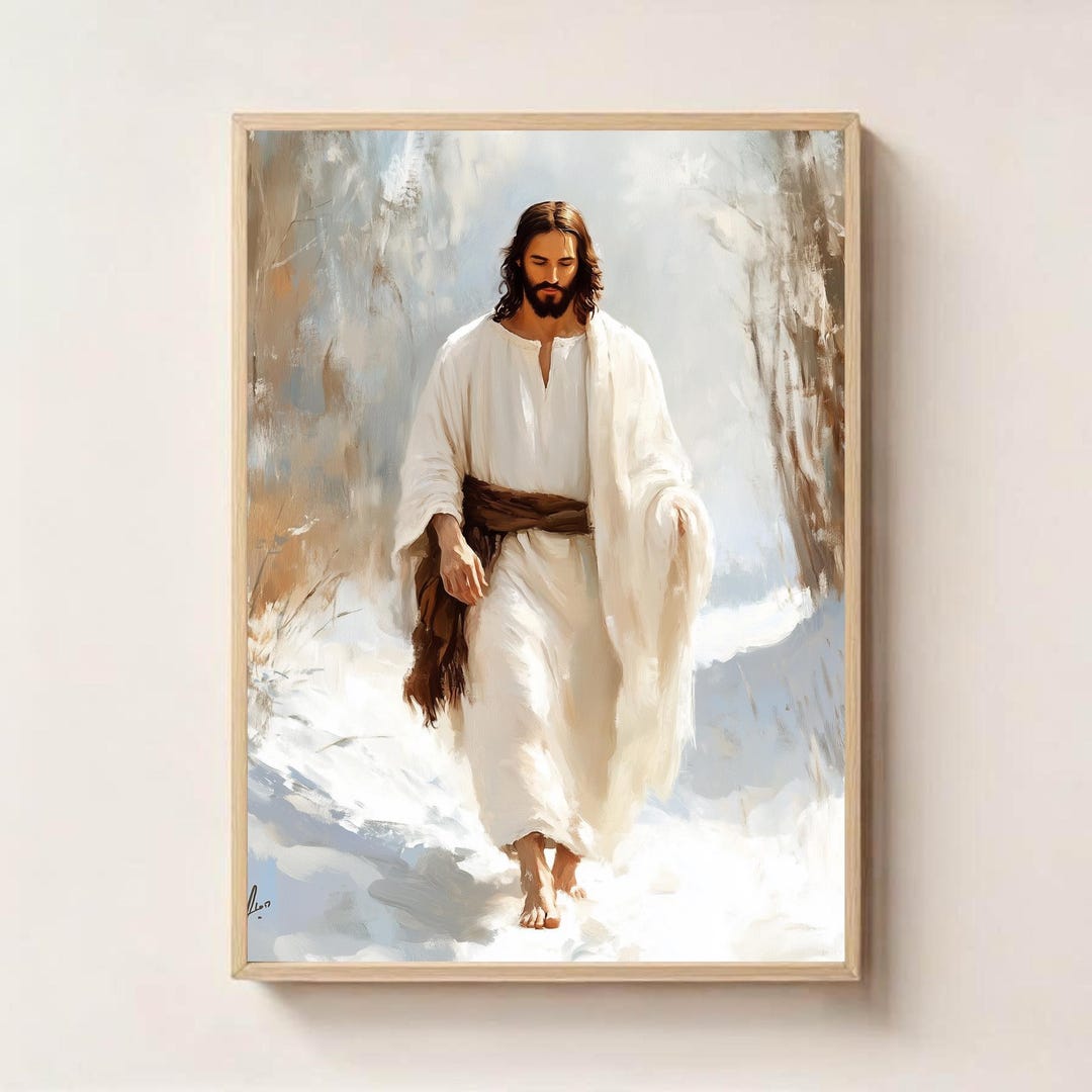 Jesus Walking in Snow Modern Digital Wall Art - Christian Printable ...