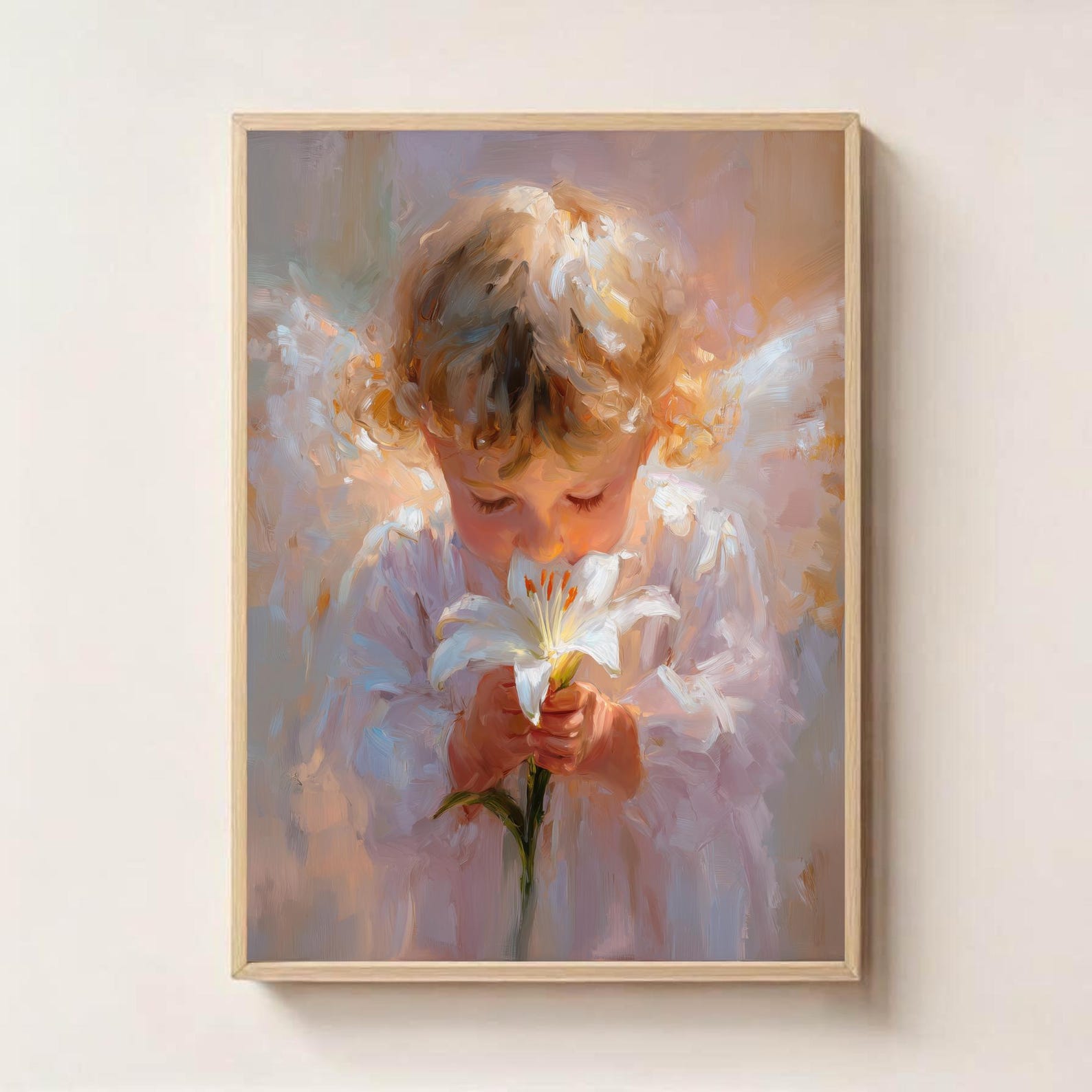 Heaven’s Innocence – Angel With White Lily, Guardian Angel Wall Art ...