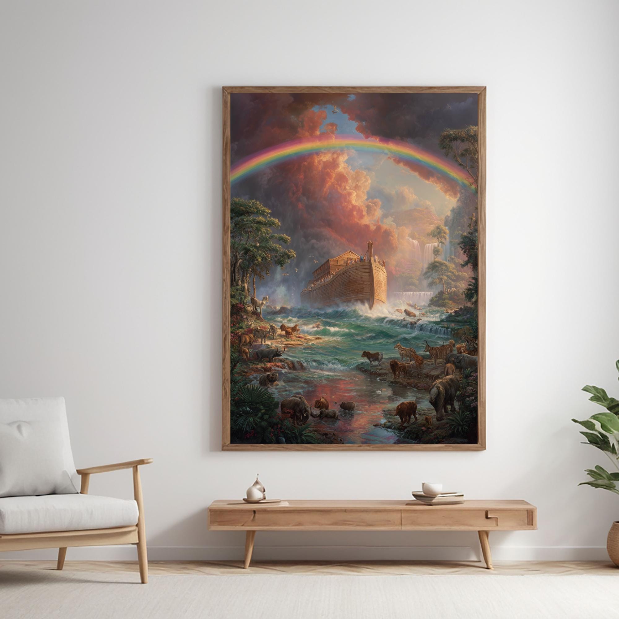 Noah's Ark Digital Wall Art, Bible Story Rainbow Poster, Christian ...