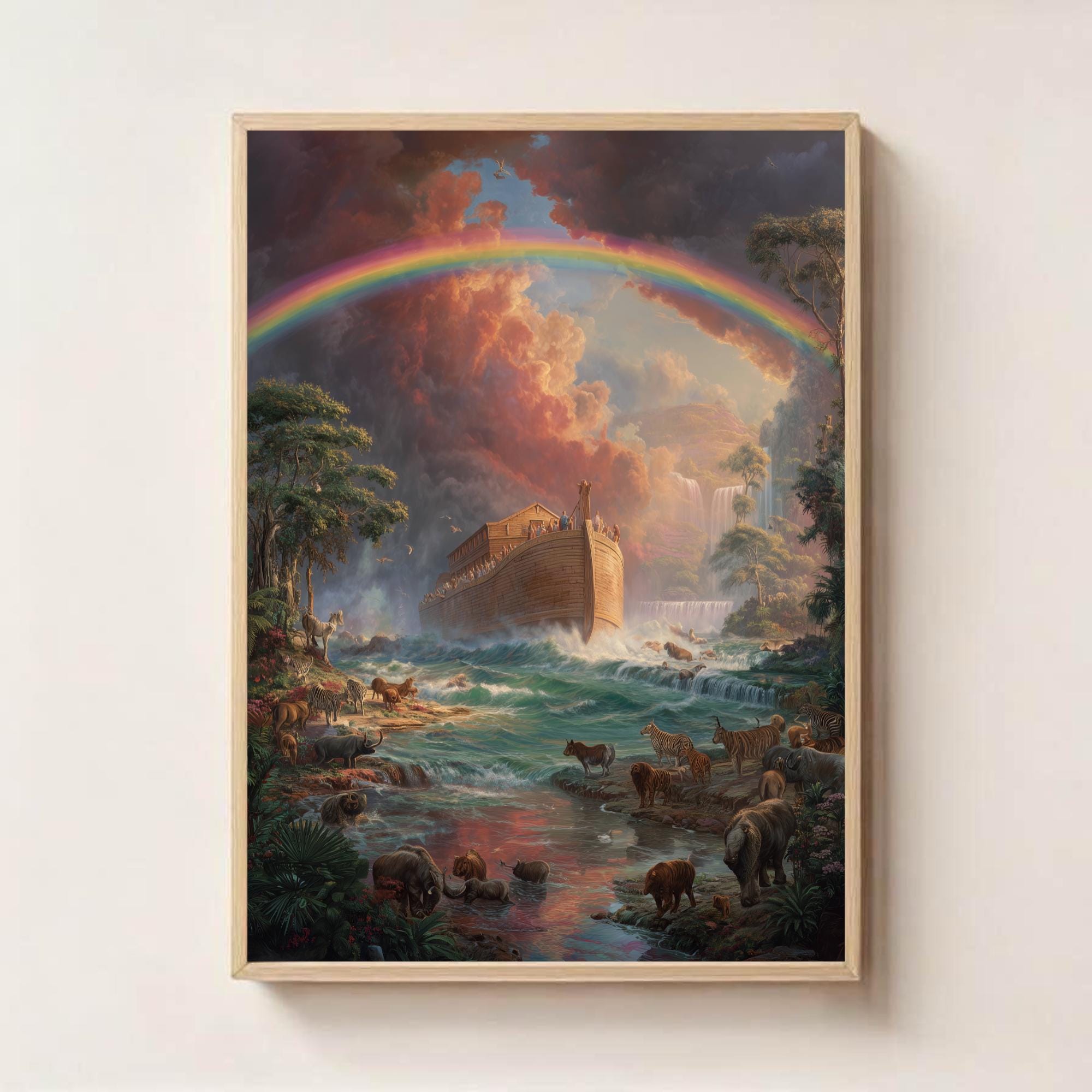 Noah's Ark Digital Wall Art, Bible Story Rainbow Poster, Christian ...