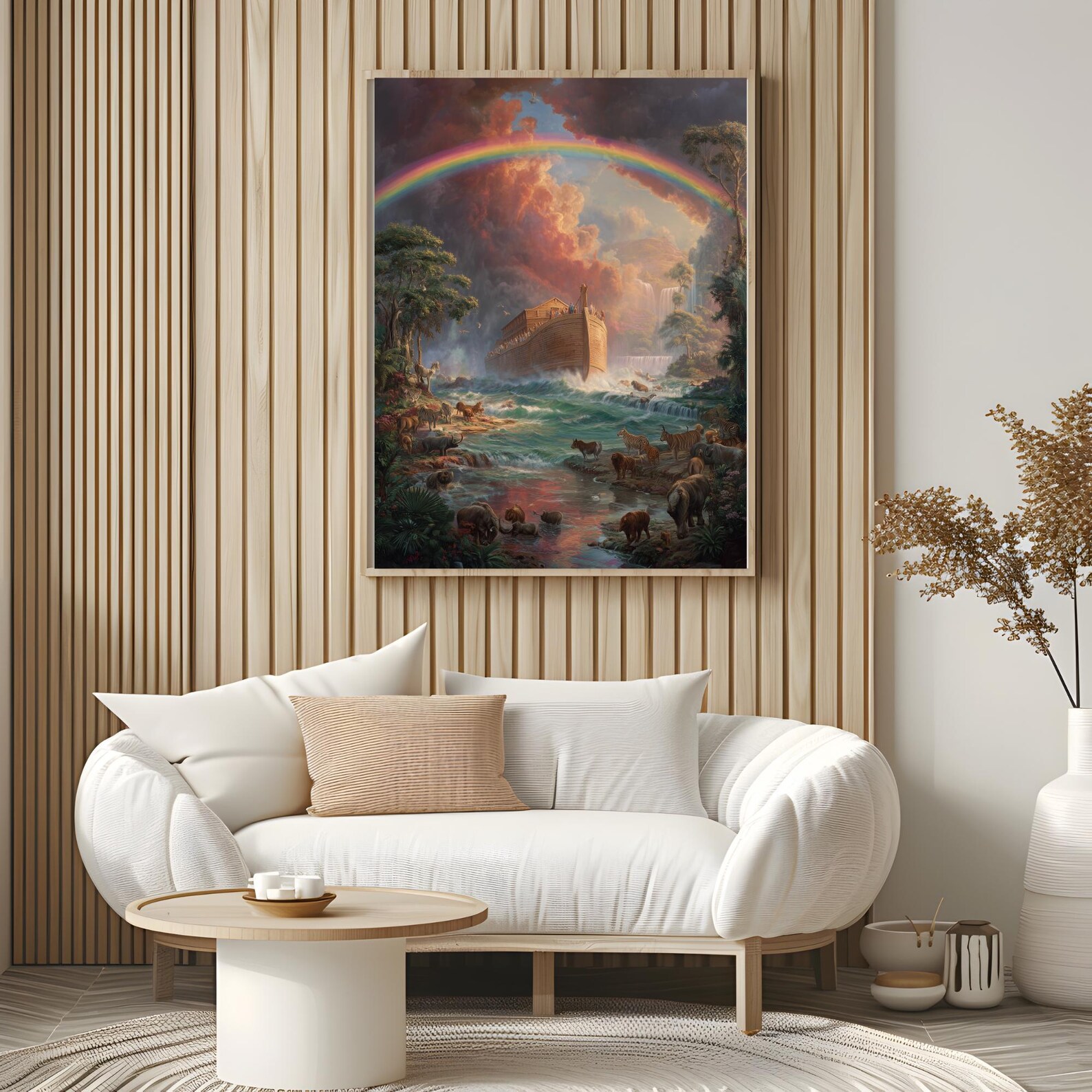 Noah's Ark Digital Wall Art, Bible Story Rainbow Poster, Christian ...