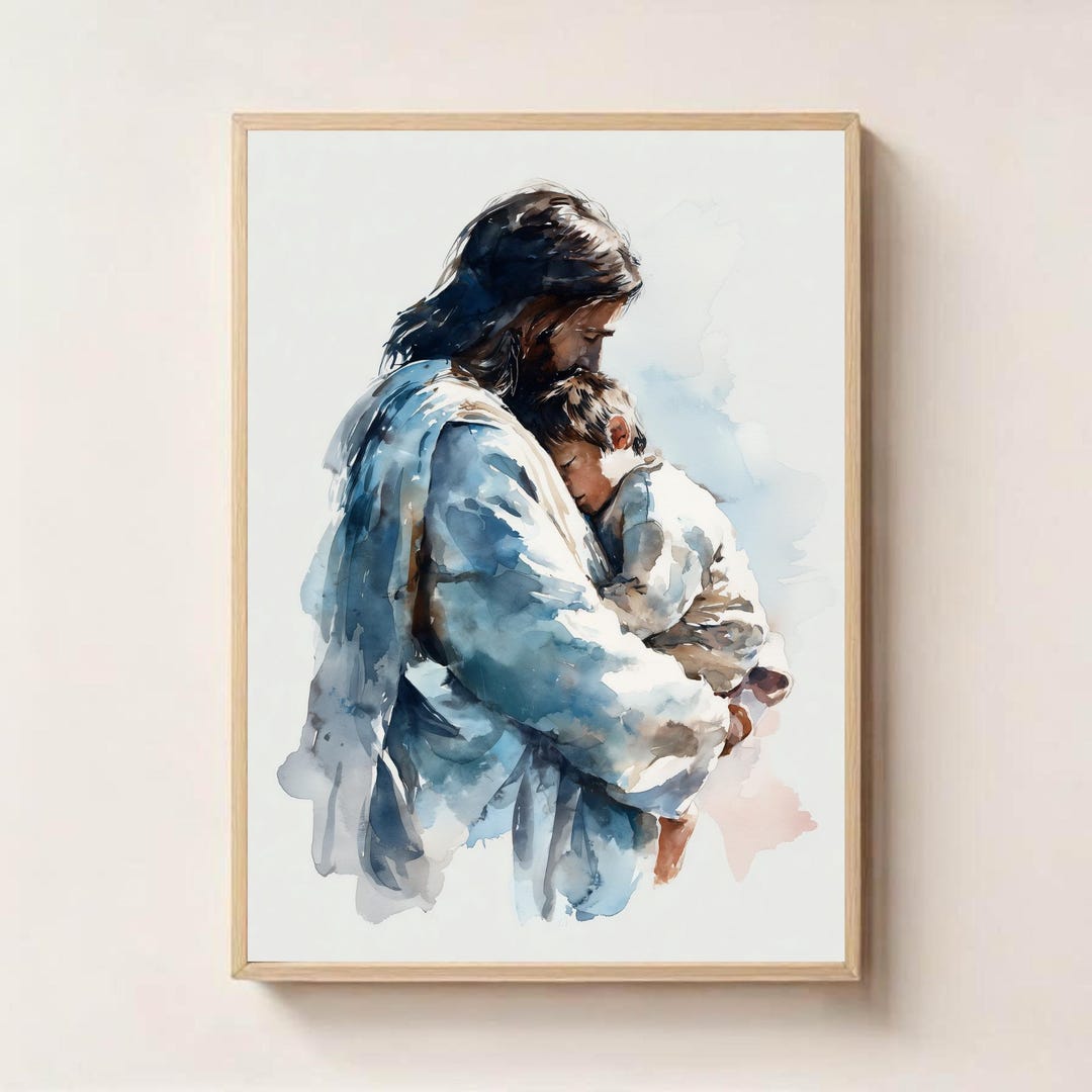Safe in the Arms of Jesus, Jesus With Child Wall Art, Religious Home ...