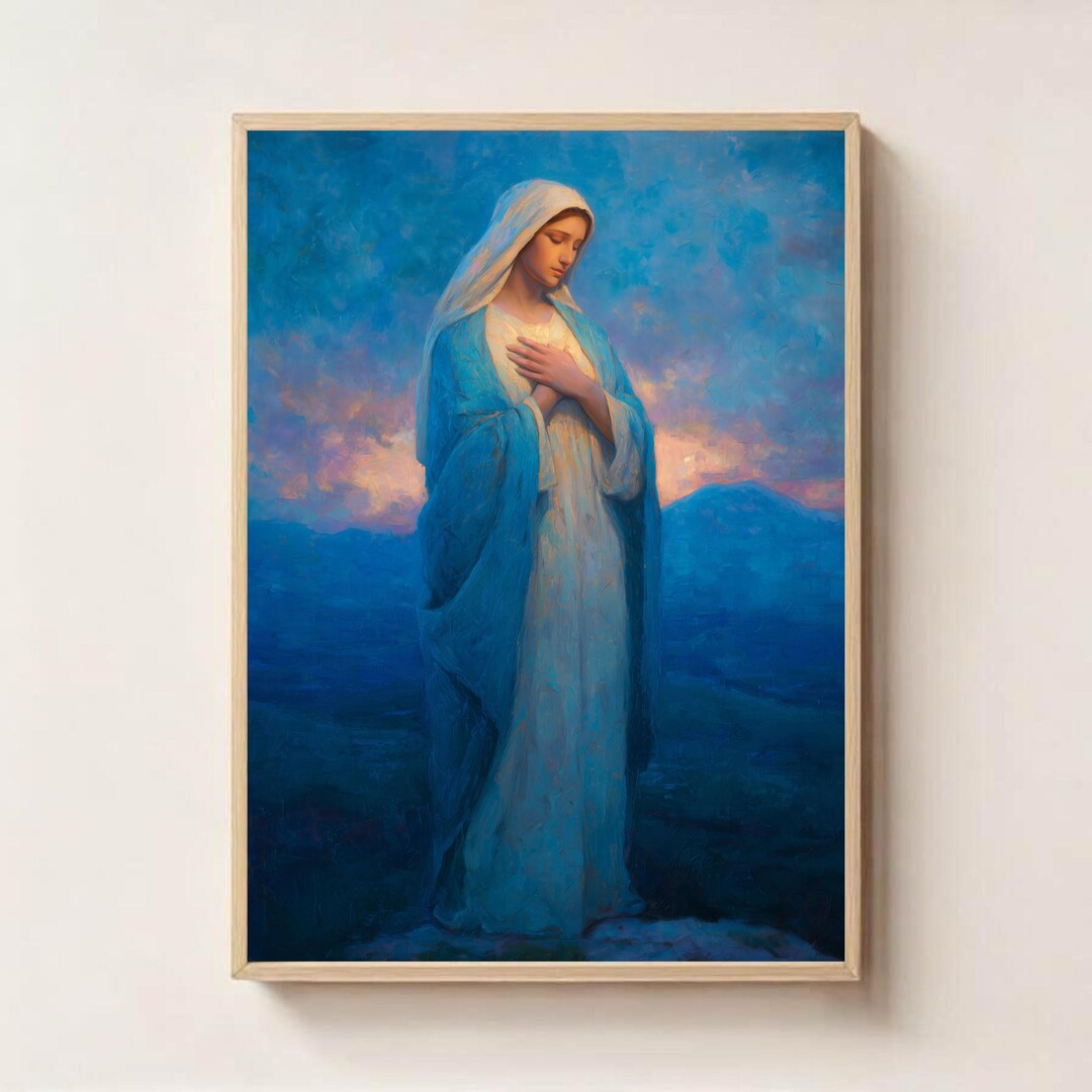 Mother Mary in Blue – Catholic Digital Art Print, Serene Virgin Mary ...