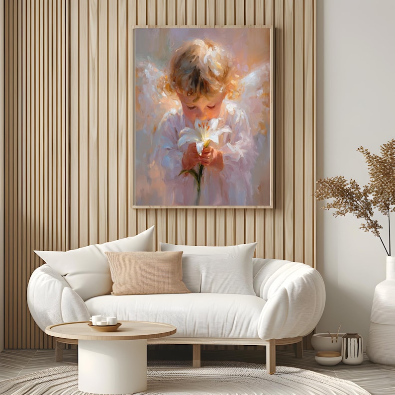 Heaven’s Innocence – Angel With White Lily, Guardian Angel Wall Art ...