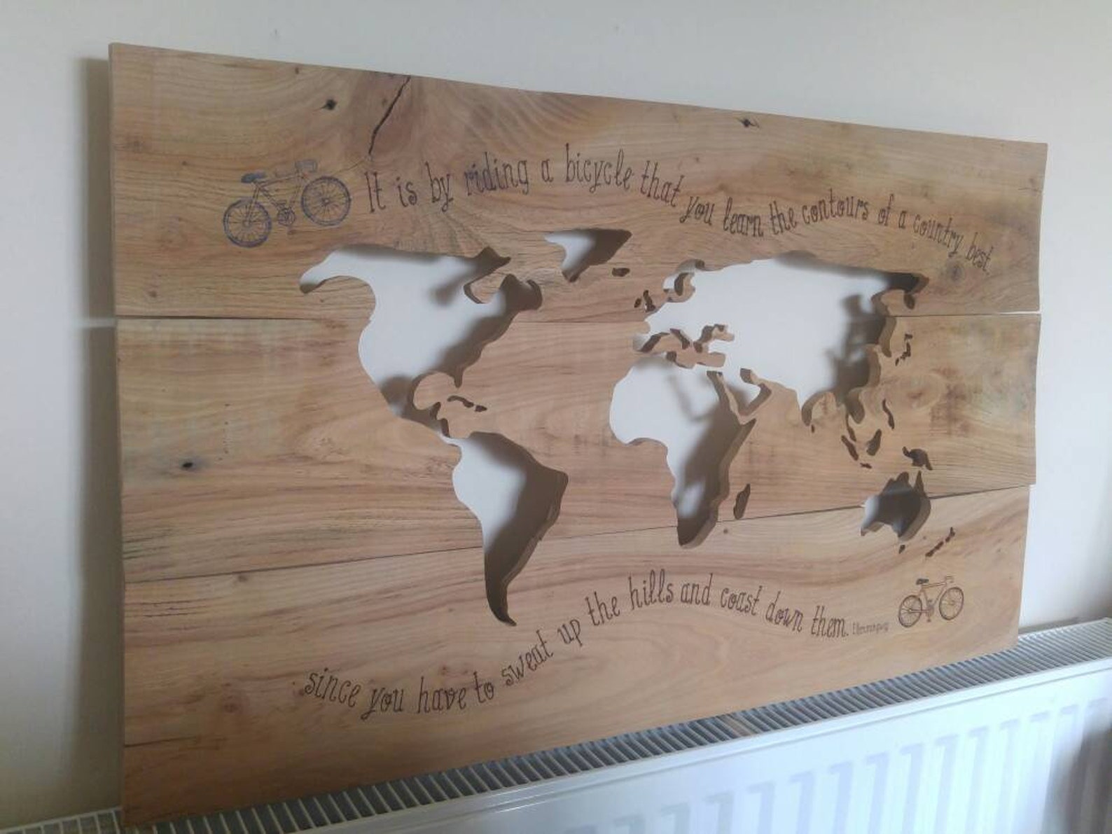 Wooden World Map With Custom Quote. Made From Reclaimed Wood. - Etsy