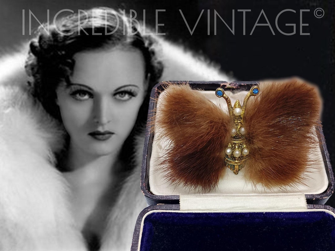 Vintage Art Deco Early Mink Fur Butterfly Brooch Bakelite Egyptian ...