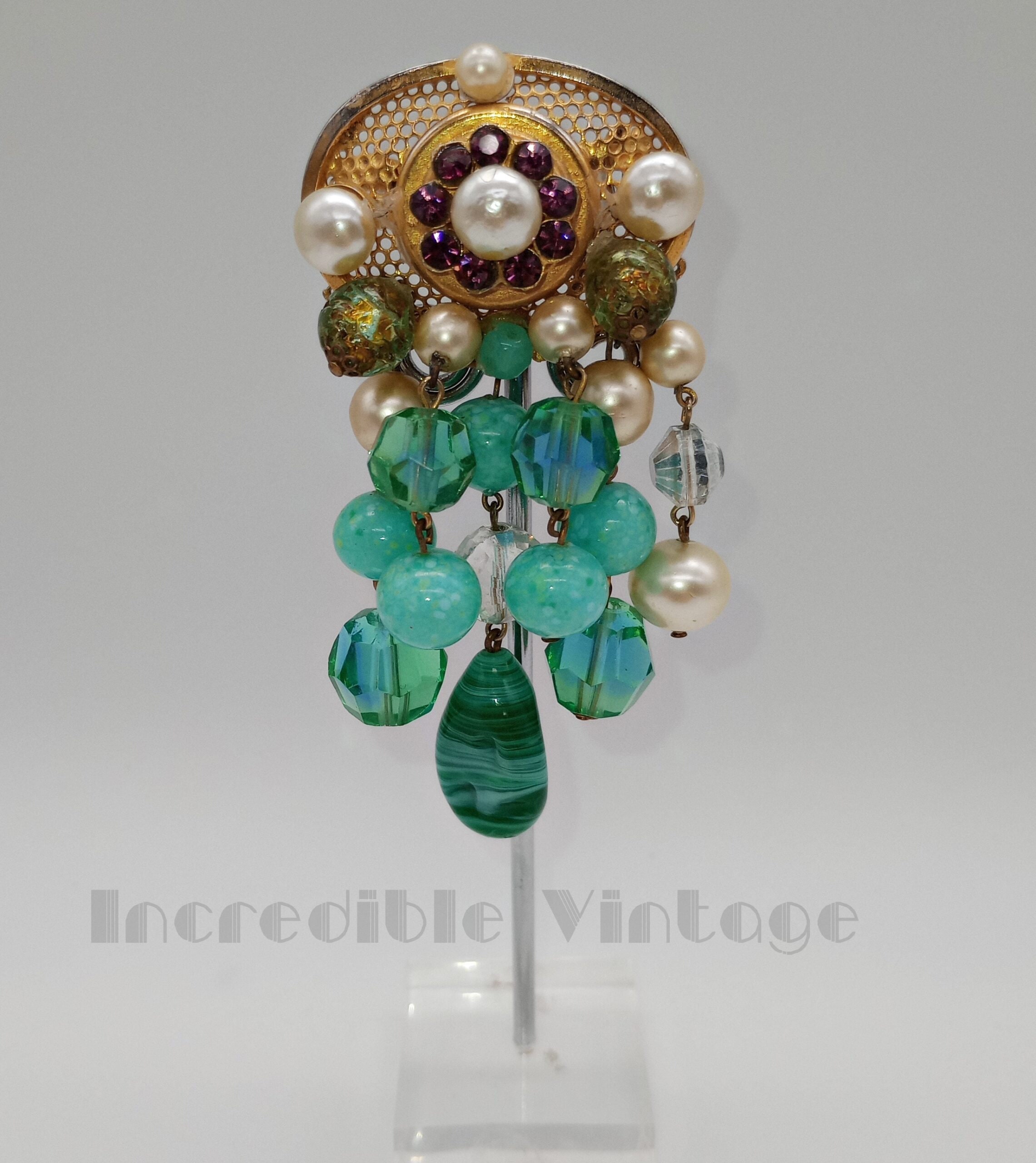 Vintage MIRIAM HASKELL Waterfall Cha Cha Brooch Venetian Czech Foil ...