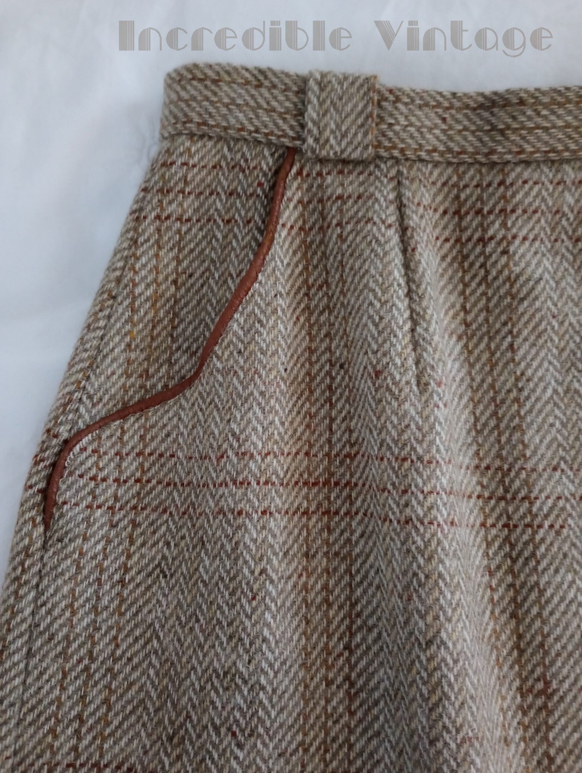 Vintage 1940s Style EQUORIAN Pure Wool Tweed Herringbone Skirt ...