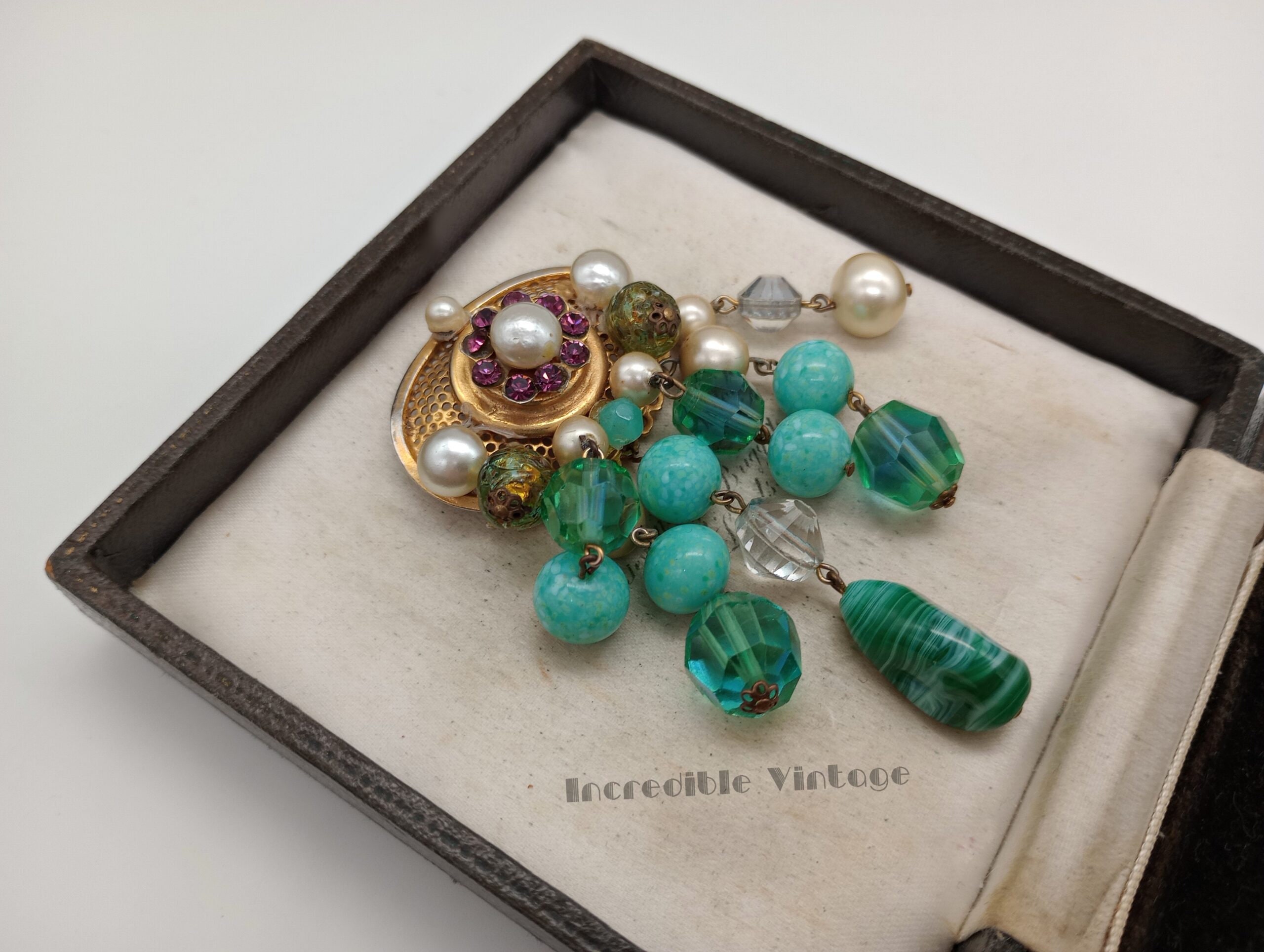 Vintage MIRIAM HASKELL Waterfall Cha Cha Brooch Venetian Czech Foil ...