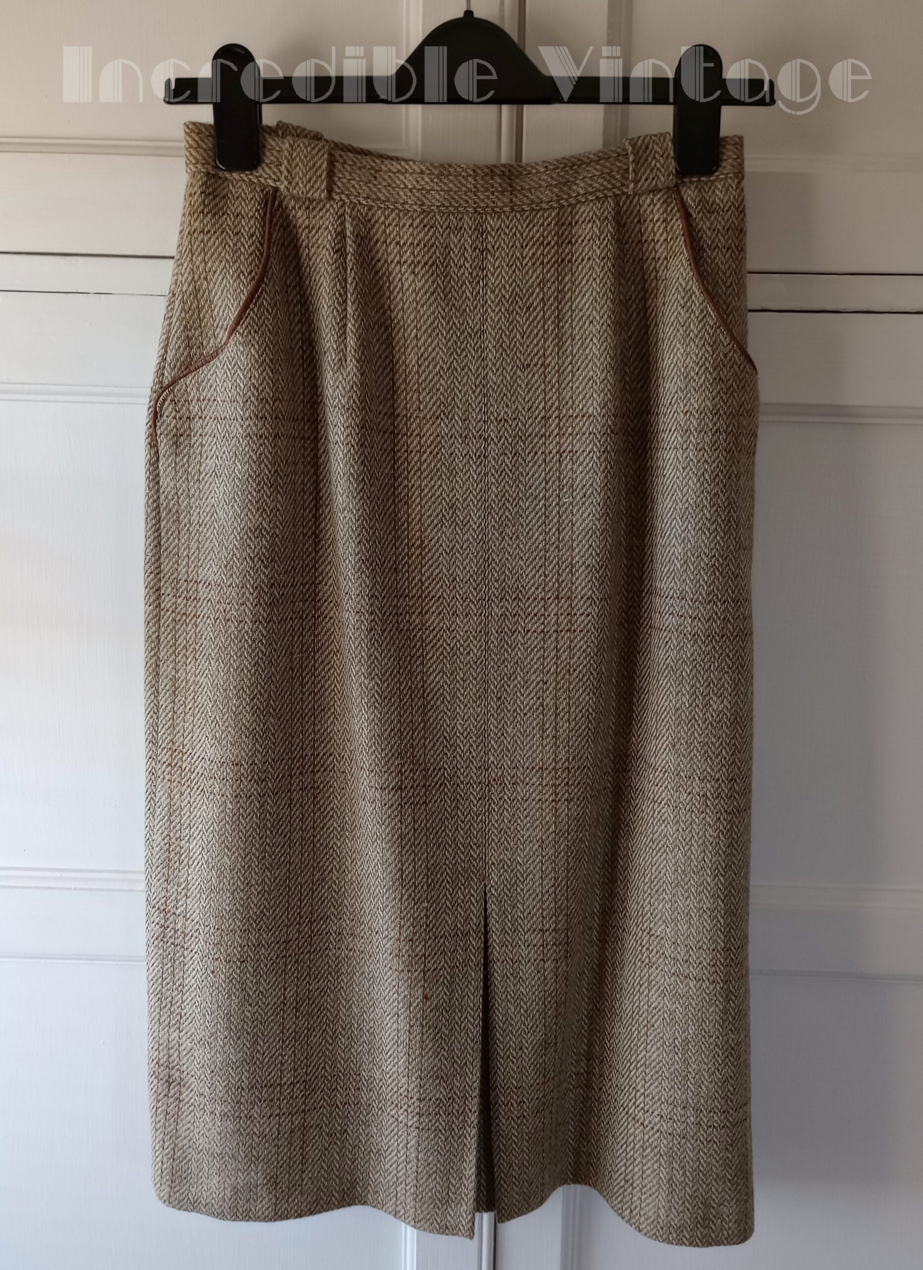Vintage 1940s Style EQUORIAN Pure Wool Tweed Herringbone Skirt ...