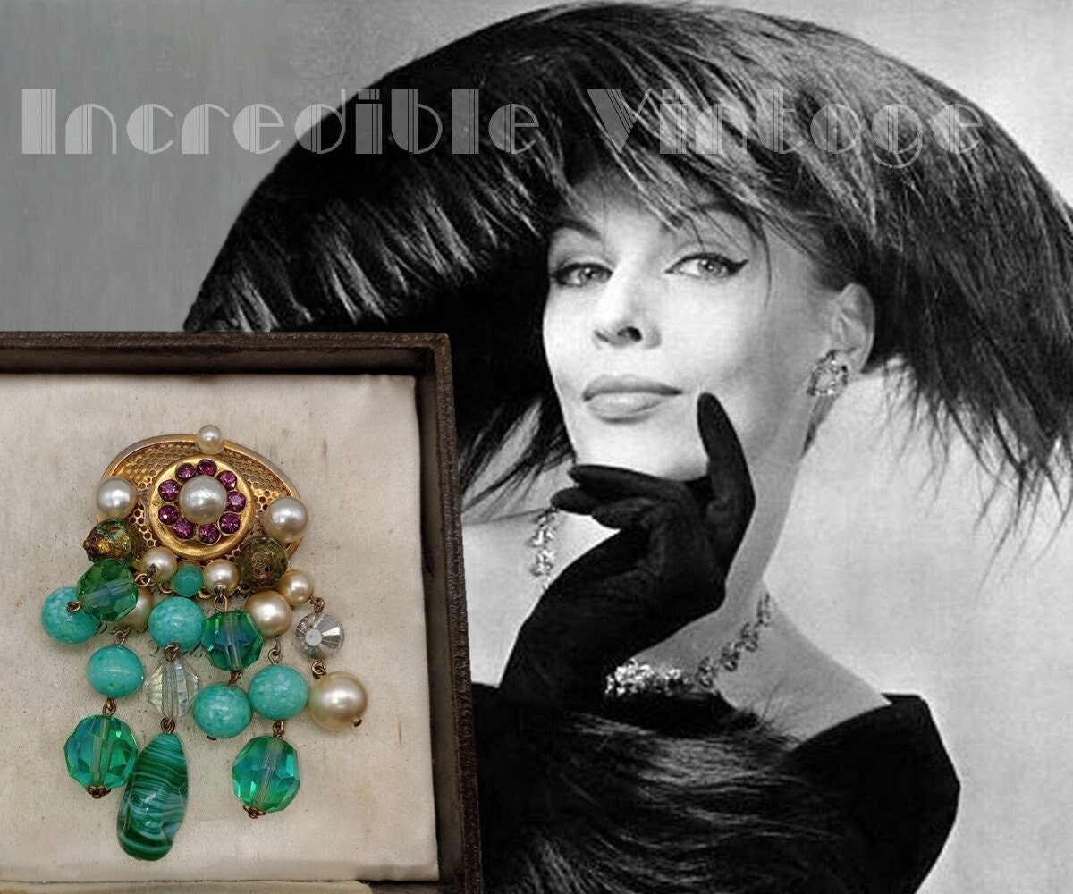 Vintage MIRIAM HASKELL Waterfall Cha Cha Brooch Venetian Czech Foil ...