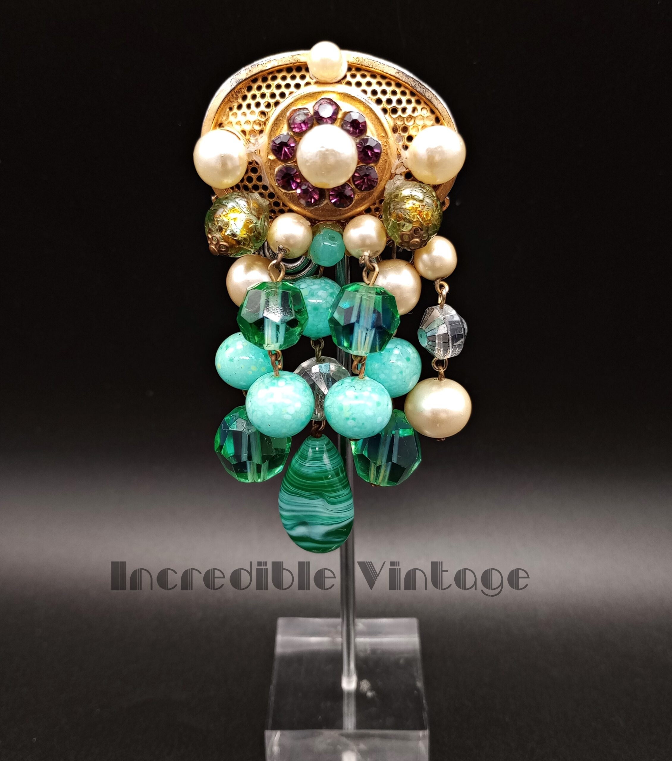 Vintage MIRIAM HASKELL Waterfall Cha Cha Brooch Venetian Czech Foil ...