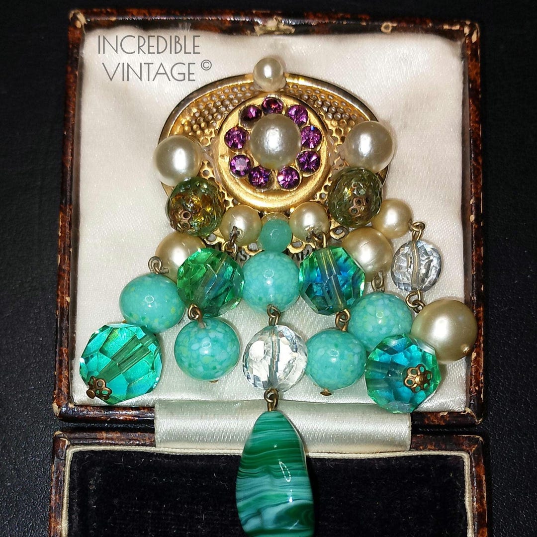 Vintage MIRIAM HASKELL ? Waterfall Cha Cha Brooch Venetian Czech Foil ...