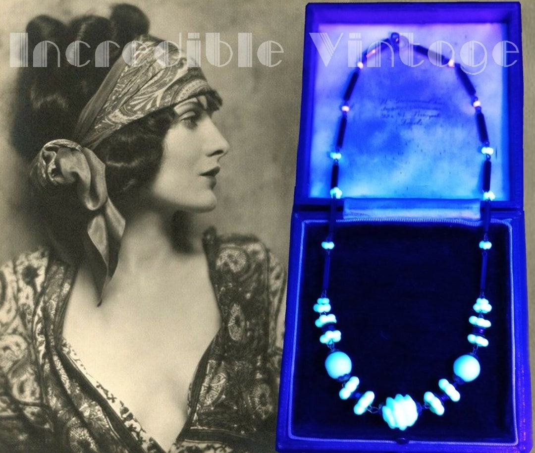 Antique MAX NEIGER SIGNED Czech Art Deco Uranium Glass Beads Necklace ...