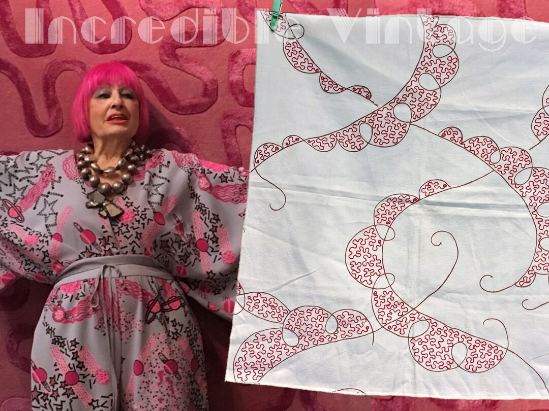 Vintage ZANDRA RHODES Wiggle Design Fabric Square Scarf Tablecloth Hand ...