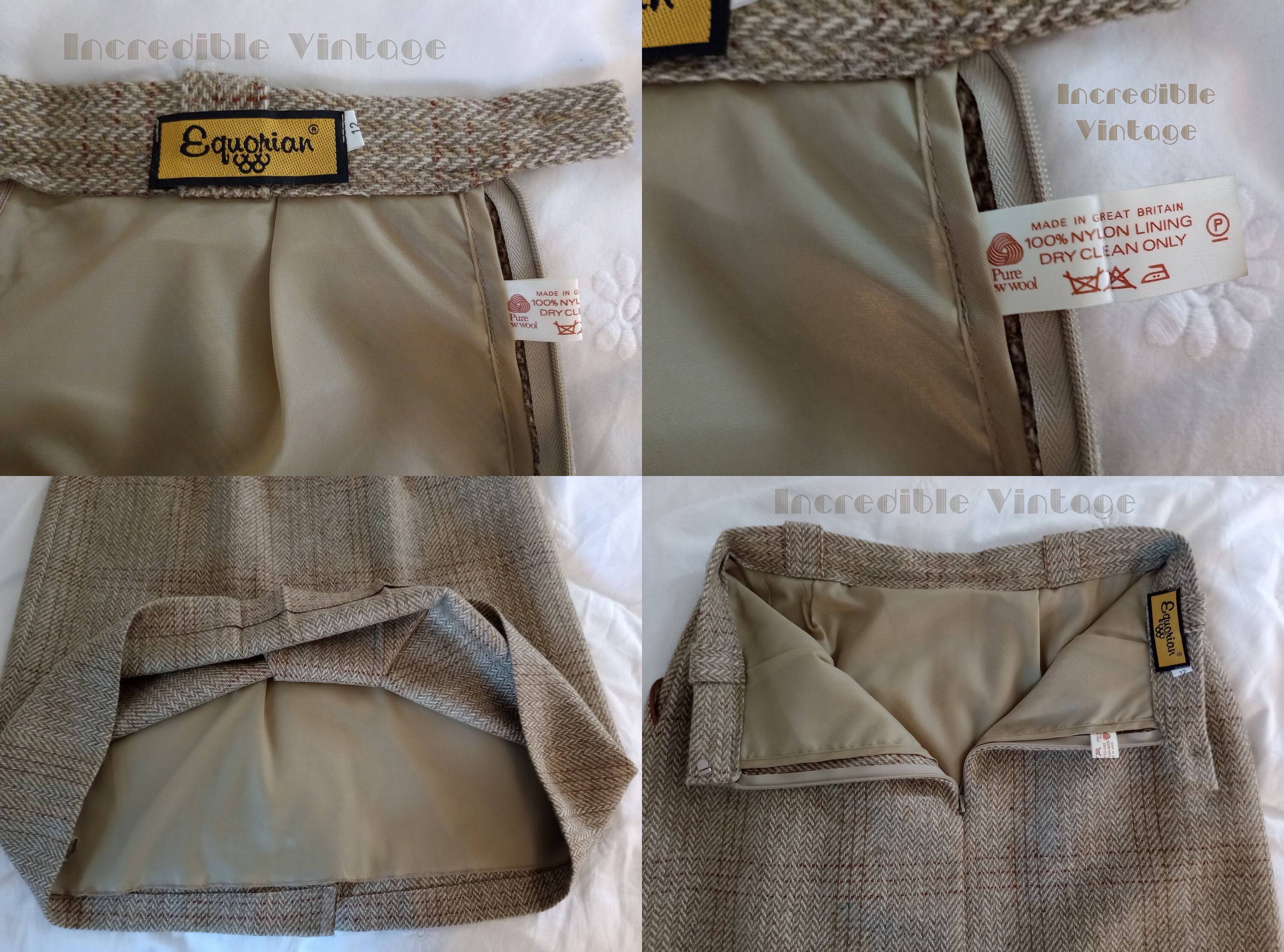 Vintage 1940s Style EQUORIAN Pure Wool Tweed Herringbone Skirt ...