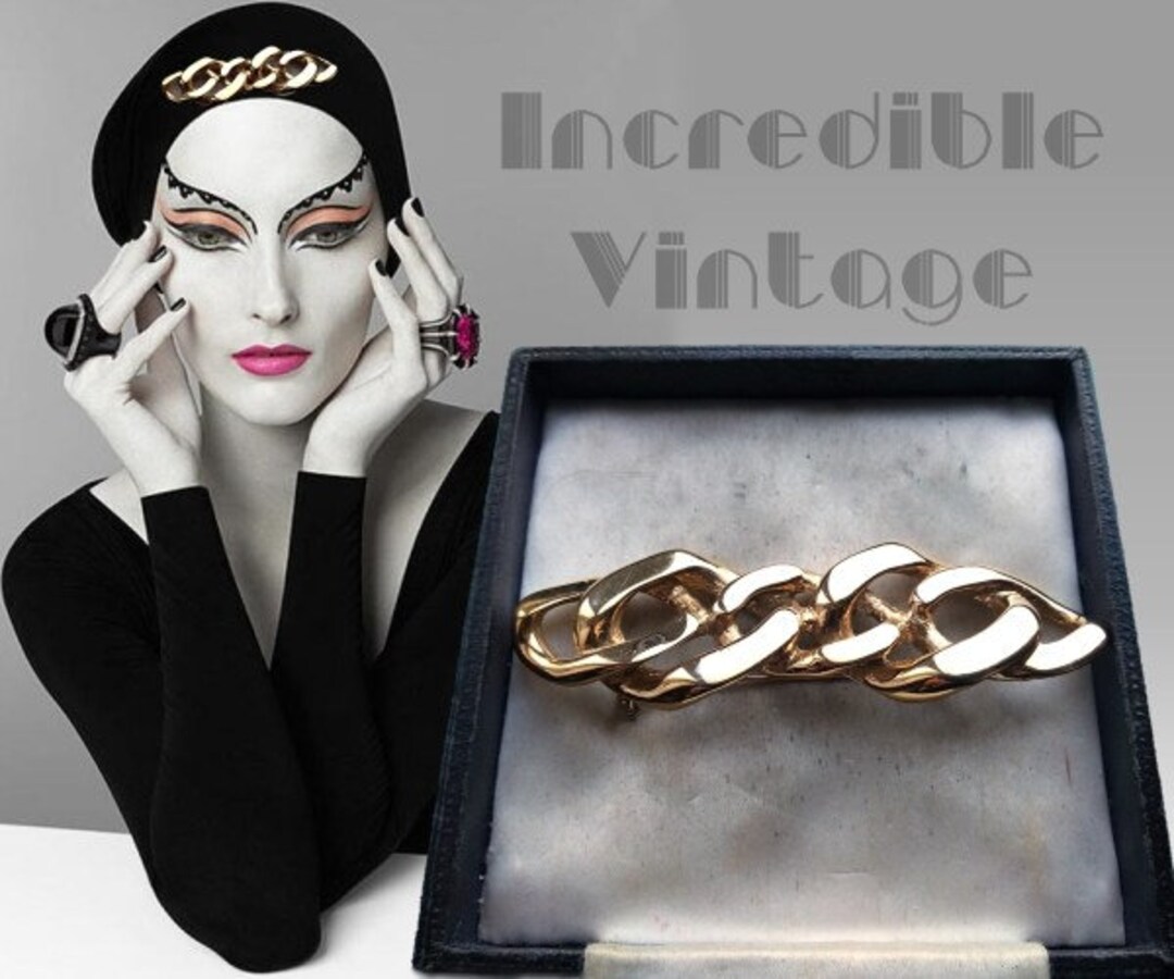 Vintage Chunky Gold Plated Chain Link Brooch 70s 80s MOB WIVES ...