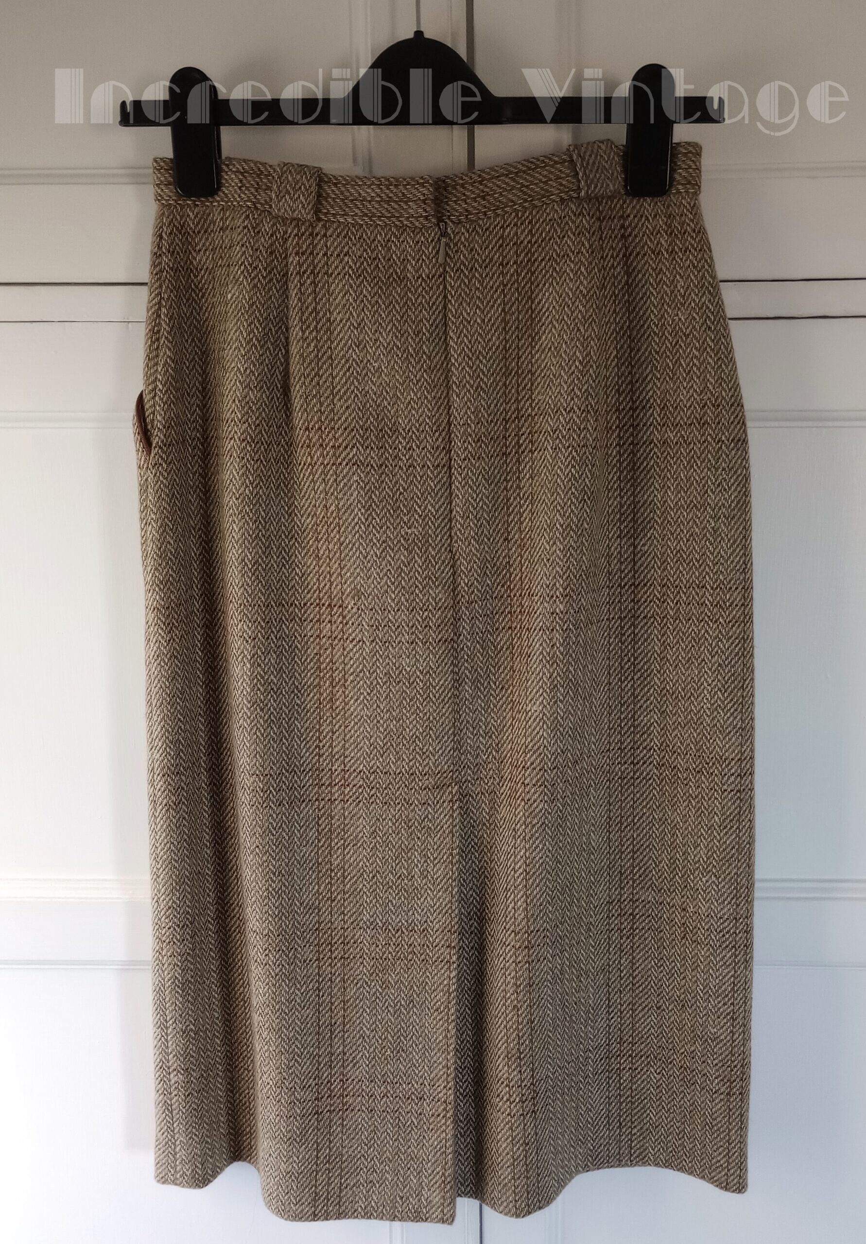 Vintage 1940s Style EQUORIAN Pure Wool Tweed Herringbone Skirt ...